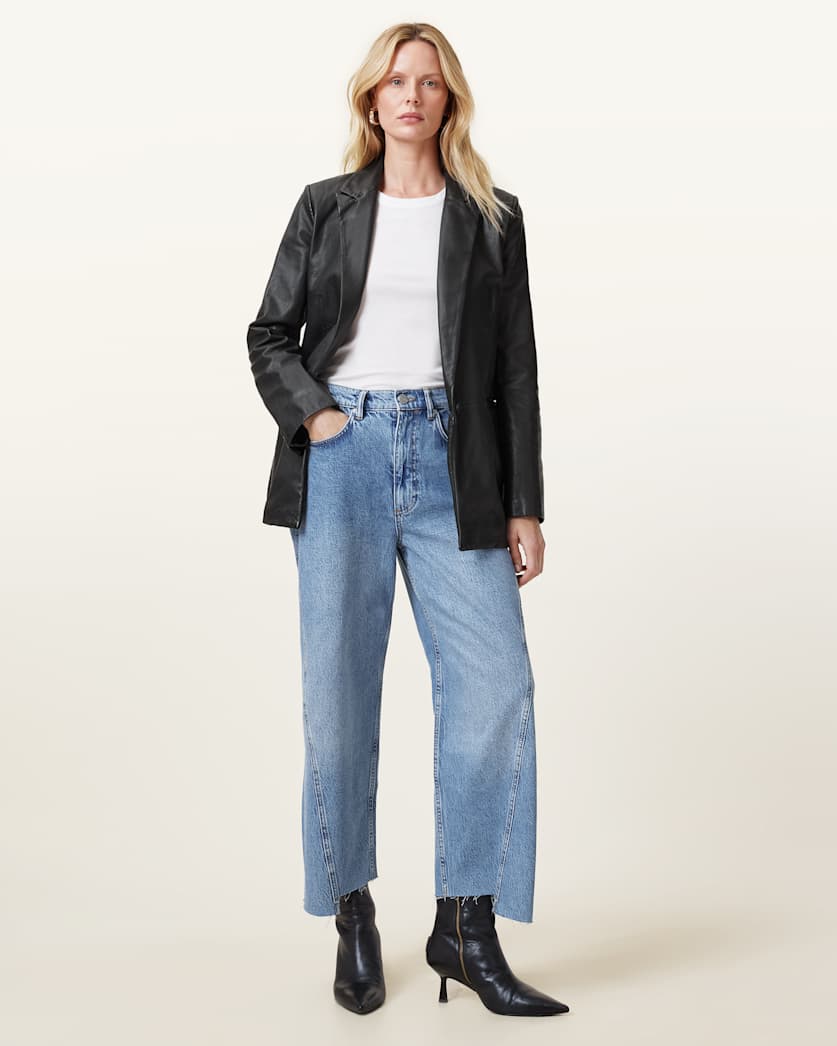 Deri Single Breasted Leather Blazer Black | ALLSAINTS US